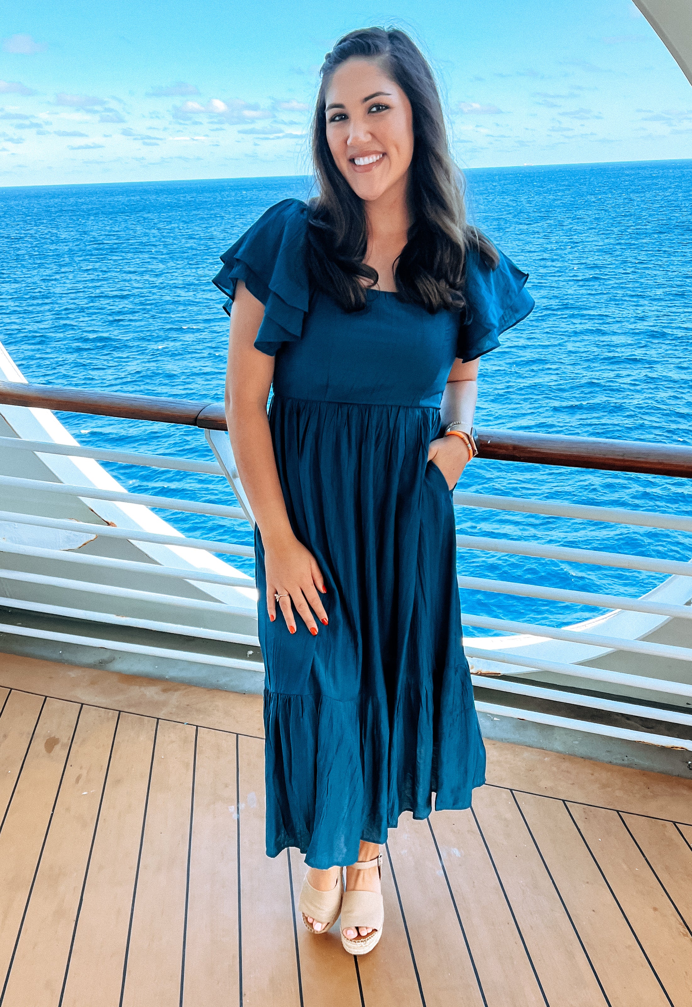 Prussian Blue Ruffled Dress – Orange Blossoms Boutique